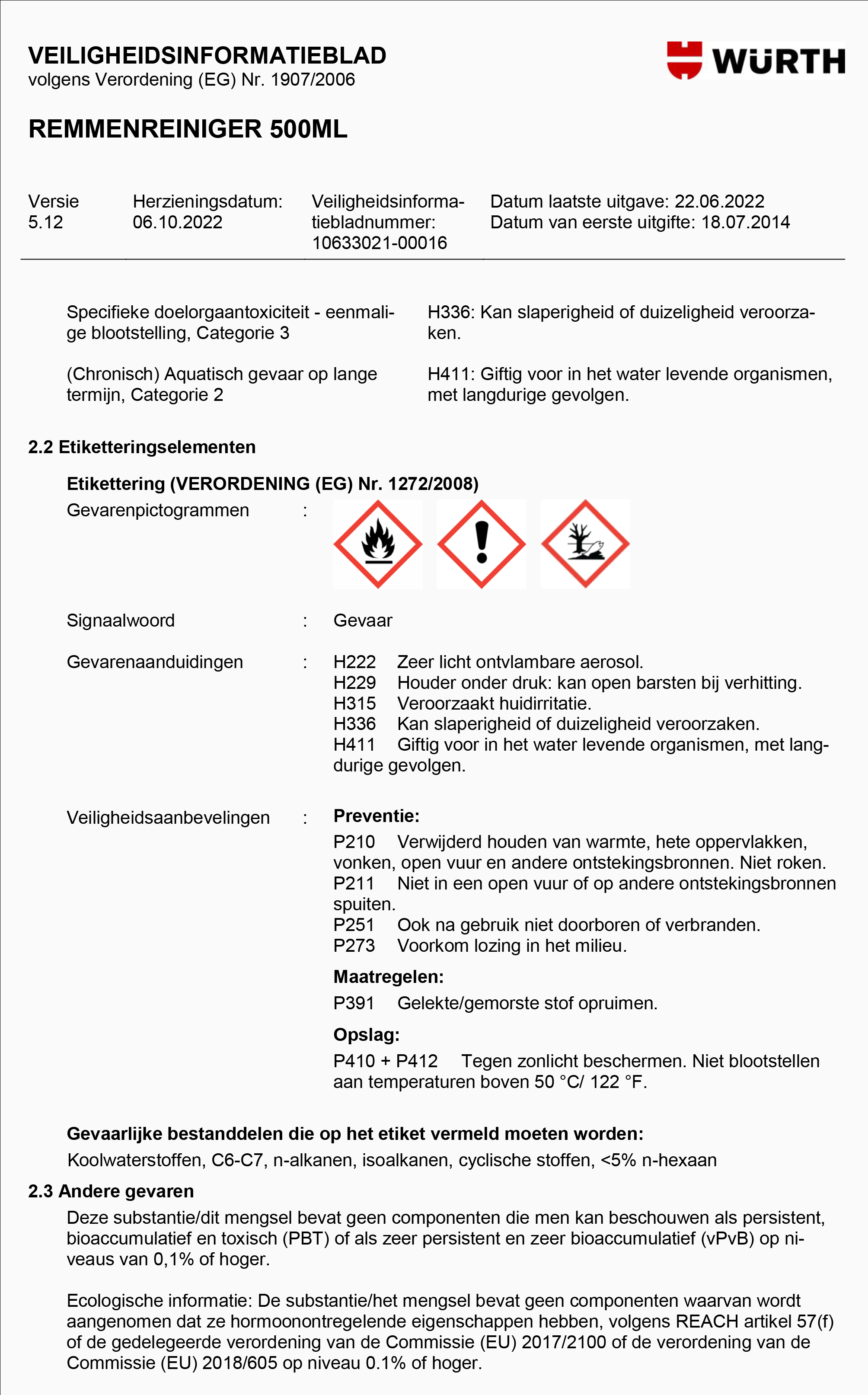 Alle Würth remmenreinigers bevatten geen CMR-stoffen! - Würth